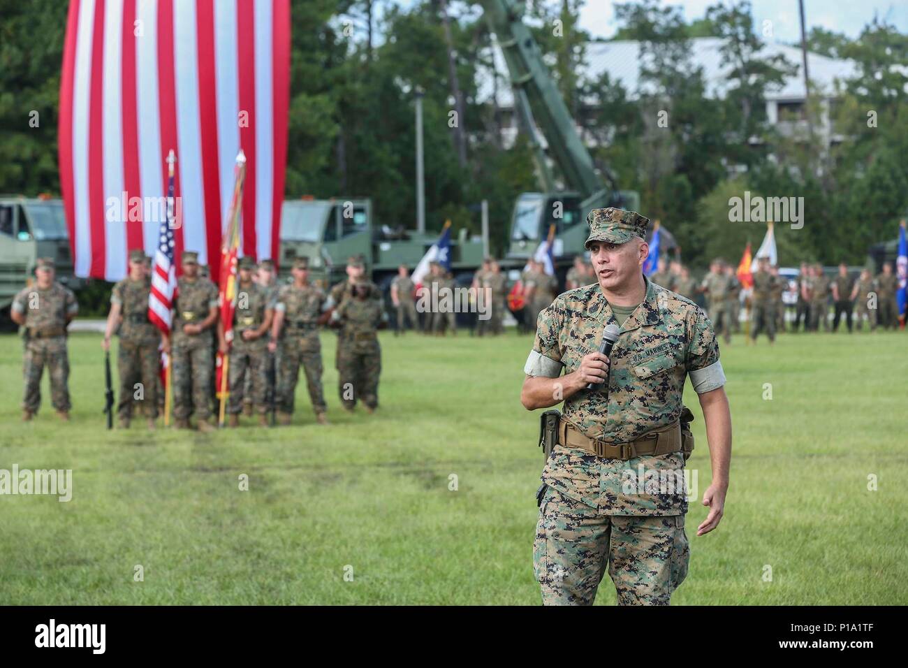 U.S. Marine Corps Sgt. Maj. Russel A. Strack speaks at his retirement ...
