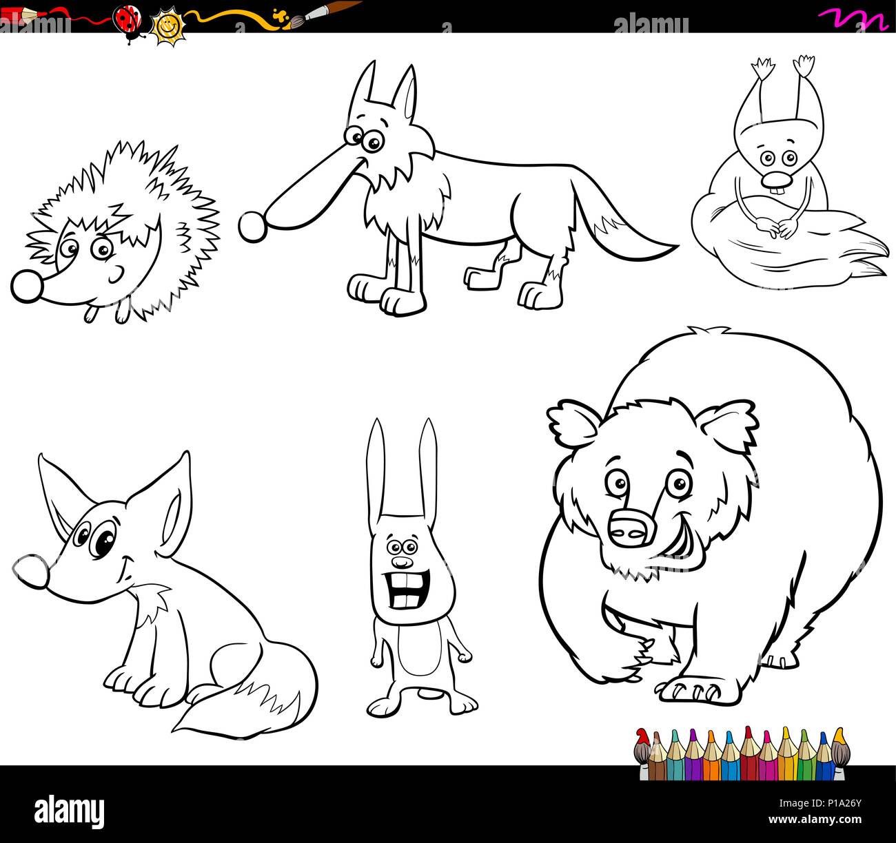 Black and White Coloring Book Cartoon Illustration of Wild Animal ...