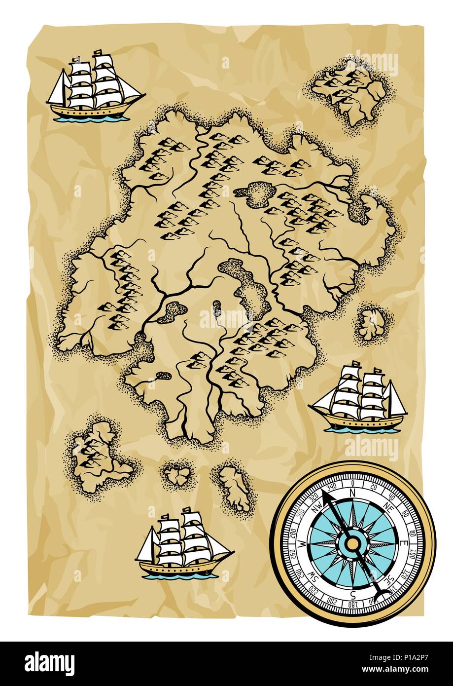 Old nautical world map Cut Out Stock Images & Pictures - Alamy