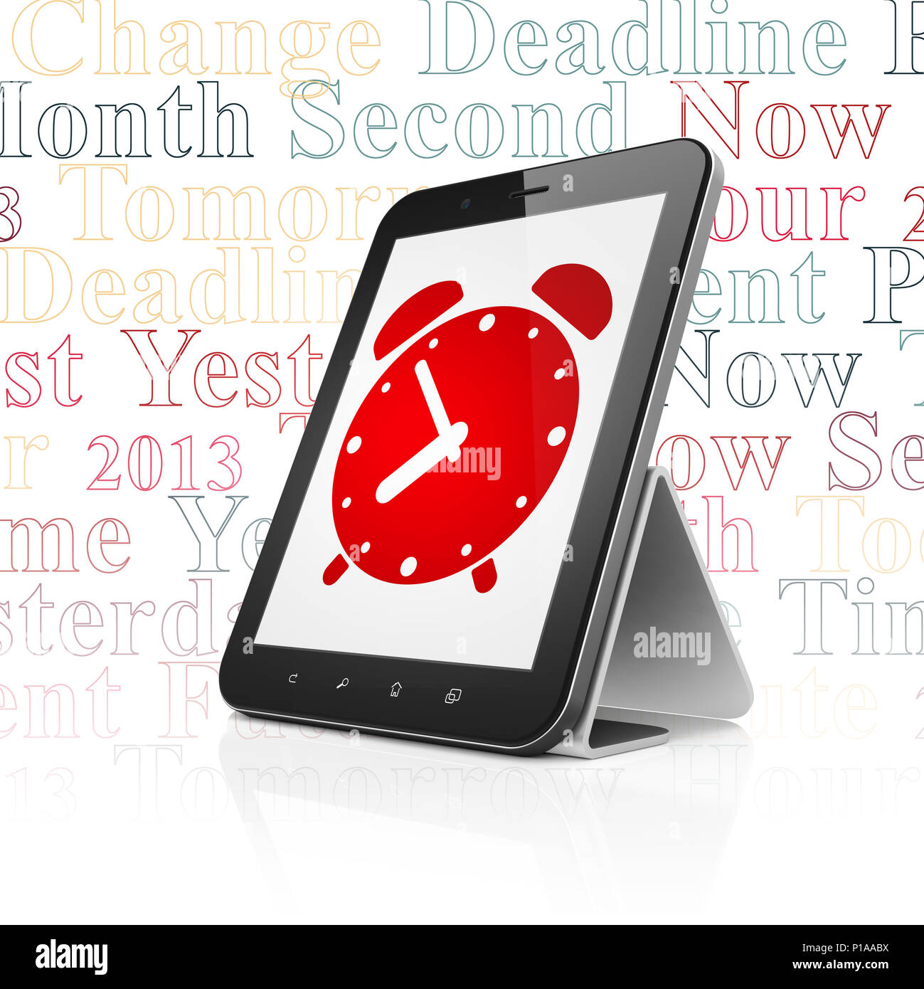 Timeline concept: Tablet Computer with Alarm Clock on display Stock ...