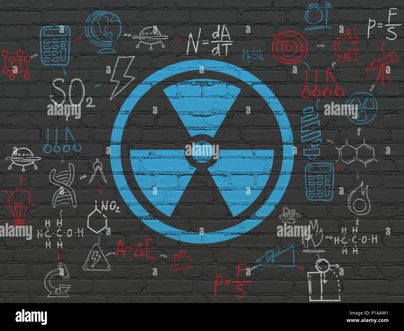 Science concept: Radiation on wall background Stock Photo - Alamy