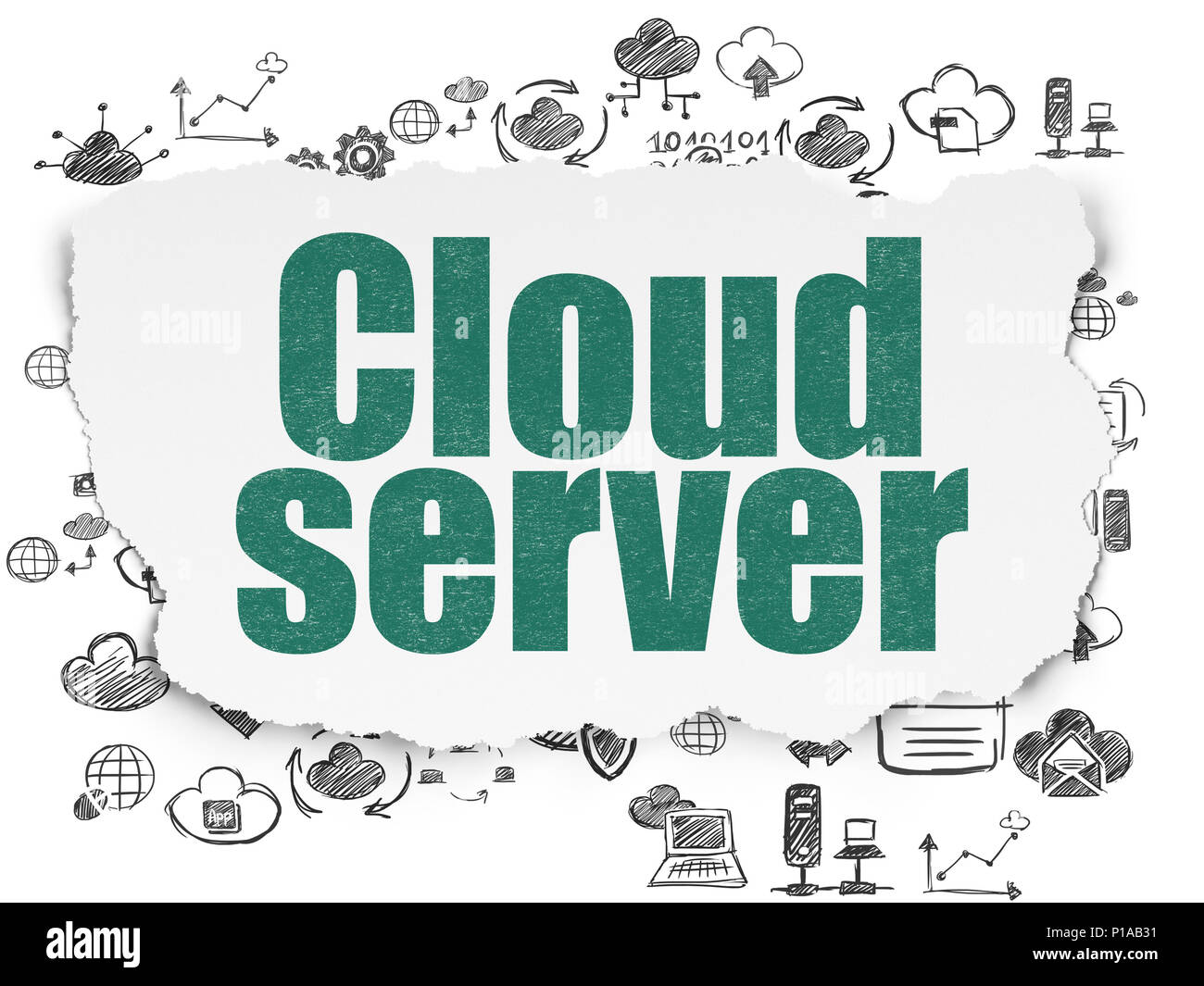 Cloud computing concept: Cloud Server on Torn Paper background Stock ...