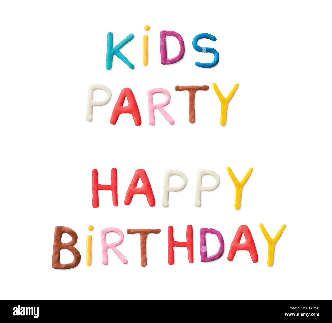 Handmade modeling clay words. Happy birthdaay, kids party Stock Vector ...