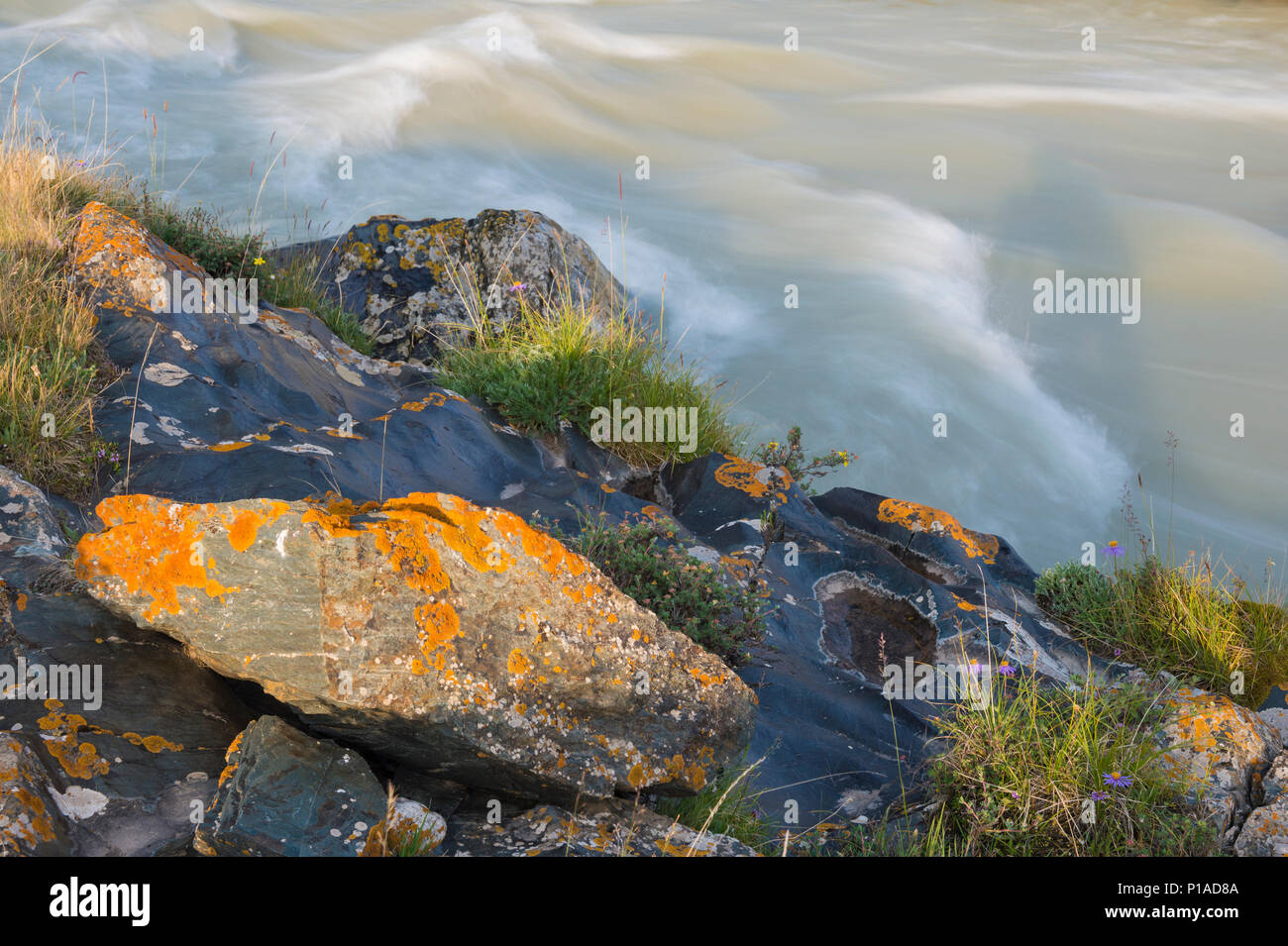 River flowing on rocks, Naryn gorge, Naryn Region, Kyrgyzstan Stock ...