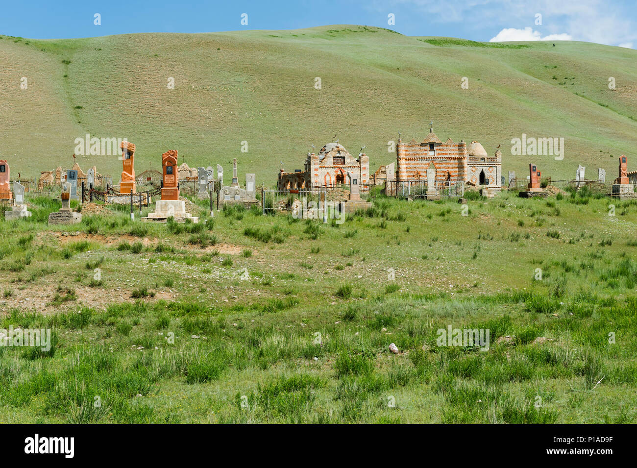 Muslim cemetery, Eki Naryn gorge, Naryn Region, Kyrgyzstan Stock Photo ...