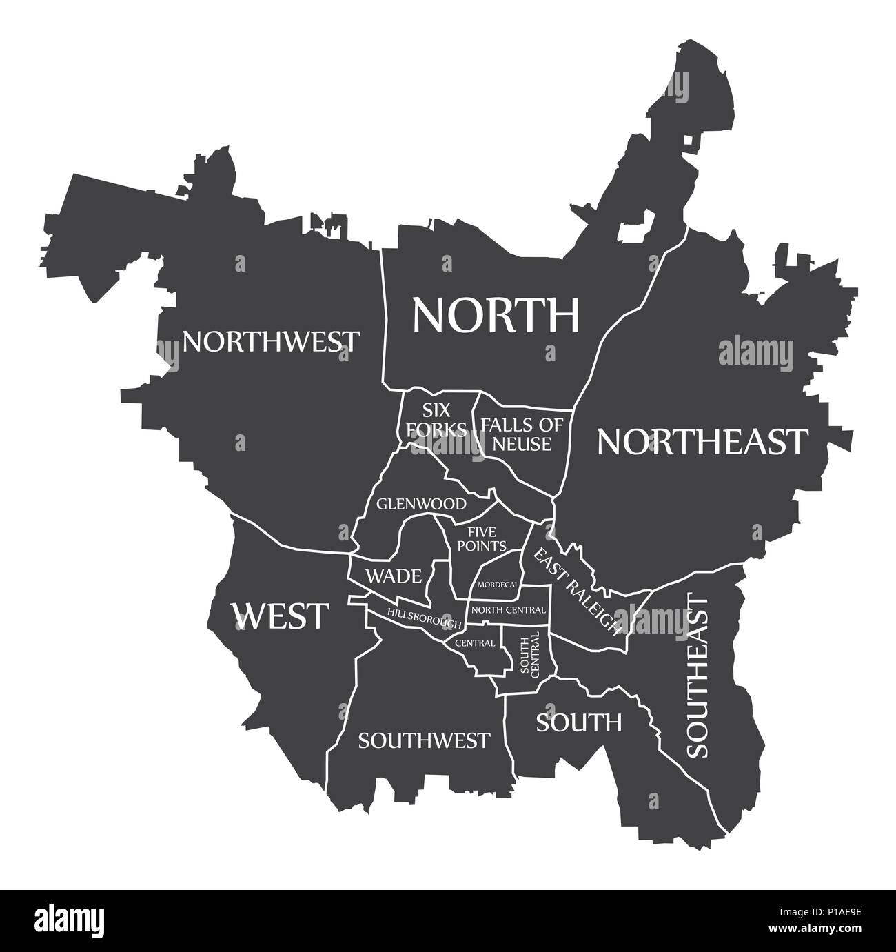 Raleigh North Carolina city map USA labelled black illustration Stock ...