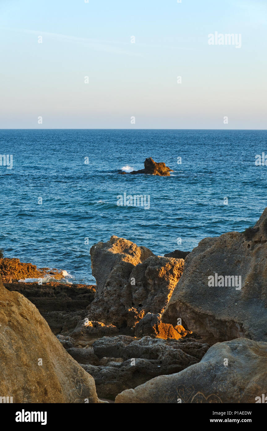 Gale beach during afternoon in Albufeira. Algarve, Portugal Stock Photo ...