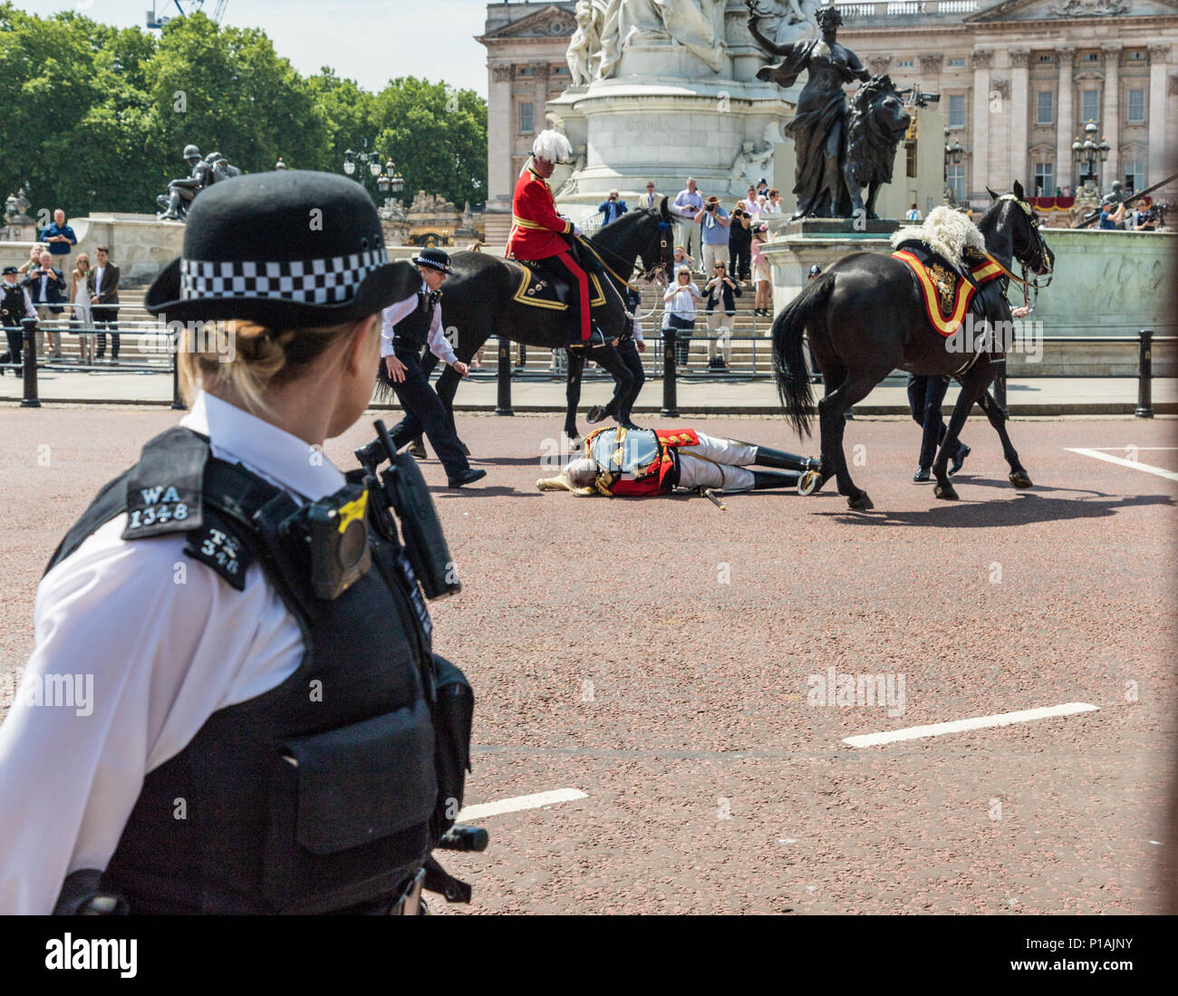 A view of lord Guthrie being treated after falling of his horse during ...