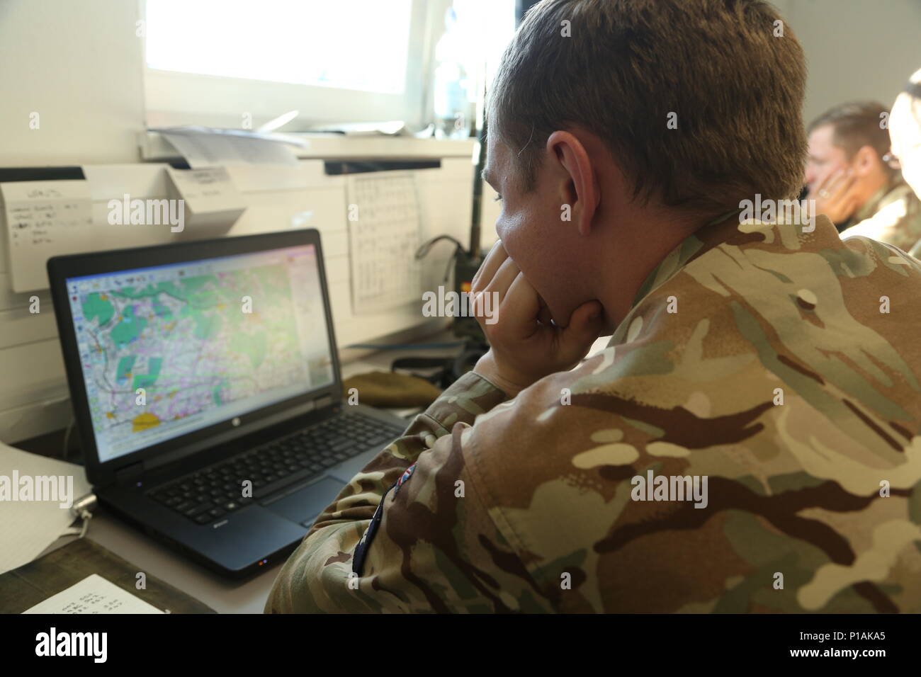 A British soldier of the Princess of Wales Royal Regiment tracks troop ...