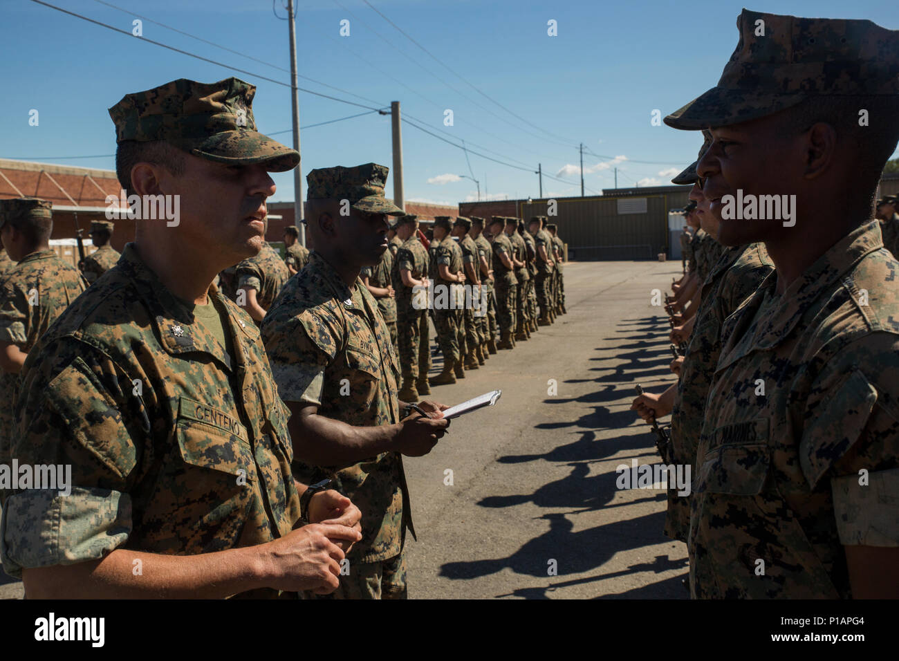Lt. Col. Henry Centeno, left, 2nd Recruit Training Battalion commanding ...