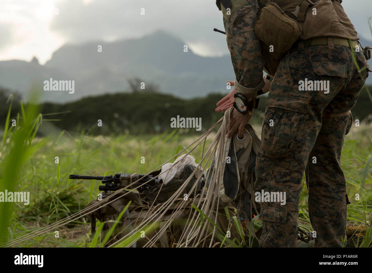 U.S. Marine Staff Sgt. Hunter Bernius, from Lufkin, Texas, packs his ...