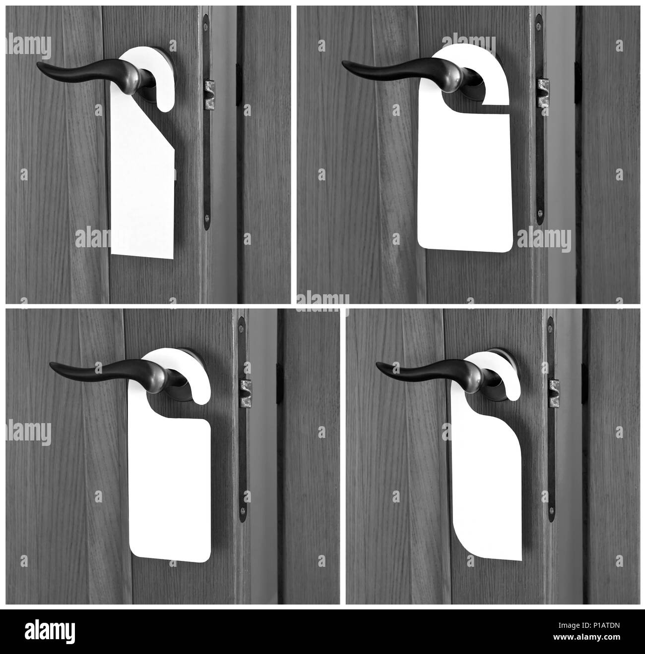 Set of Hotel door handle with White paper hanger Stock Photo - Alamy