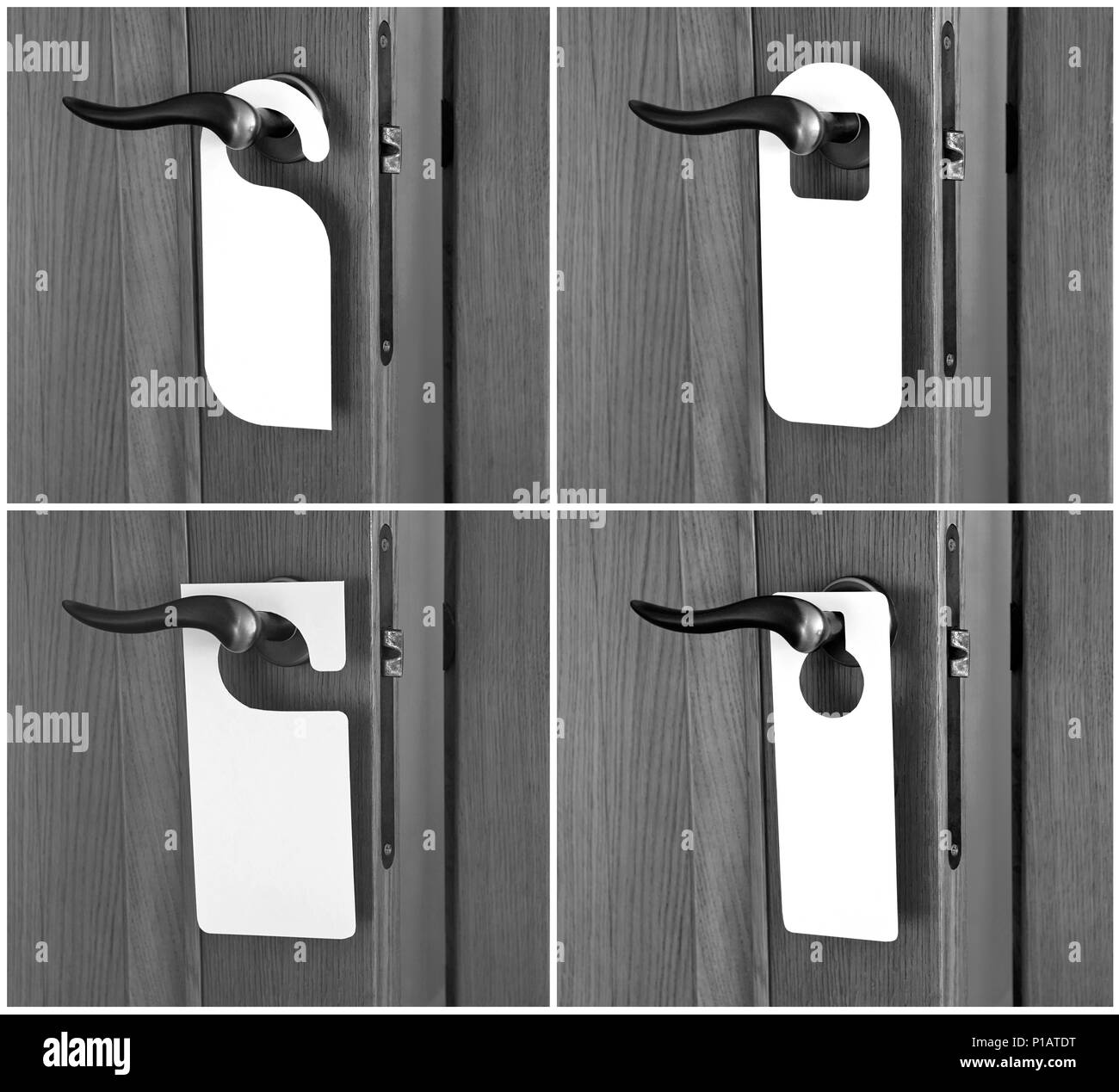 Set of Hotel door handle with White paper hanger Stock Photo - Alamy