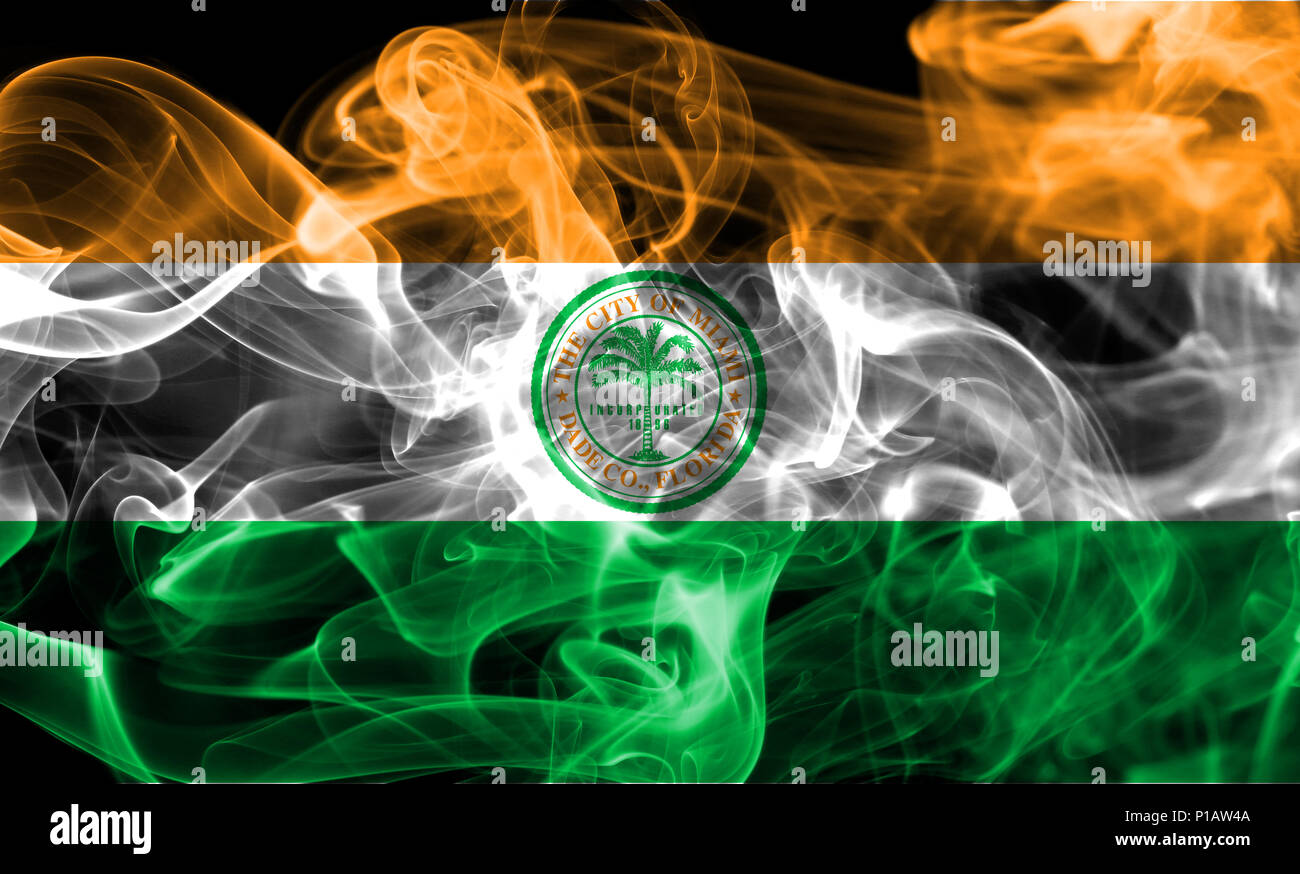 Miami city smoke flag, Florida State, United States Of America Stock ...