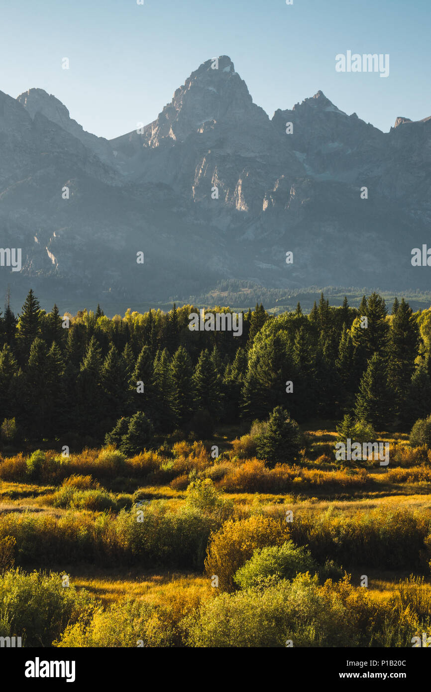 Grand Teton towering over the surrounding valley Stock Photo - Alamy