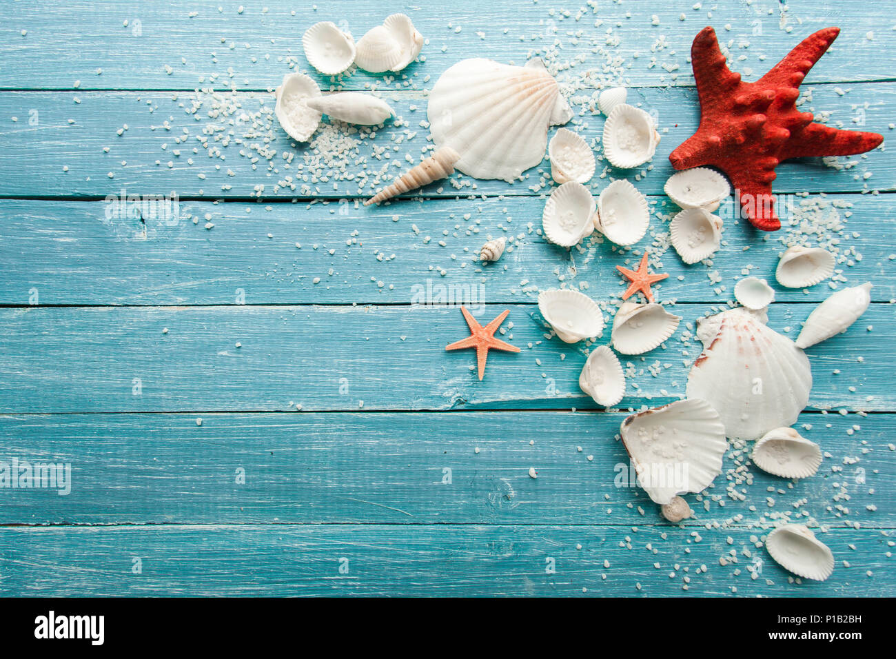 Summer sea background - shells and star Stock Photo - Alamy