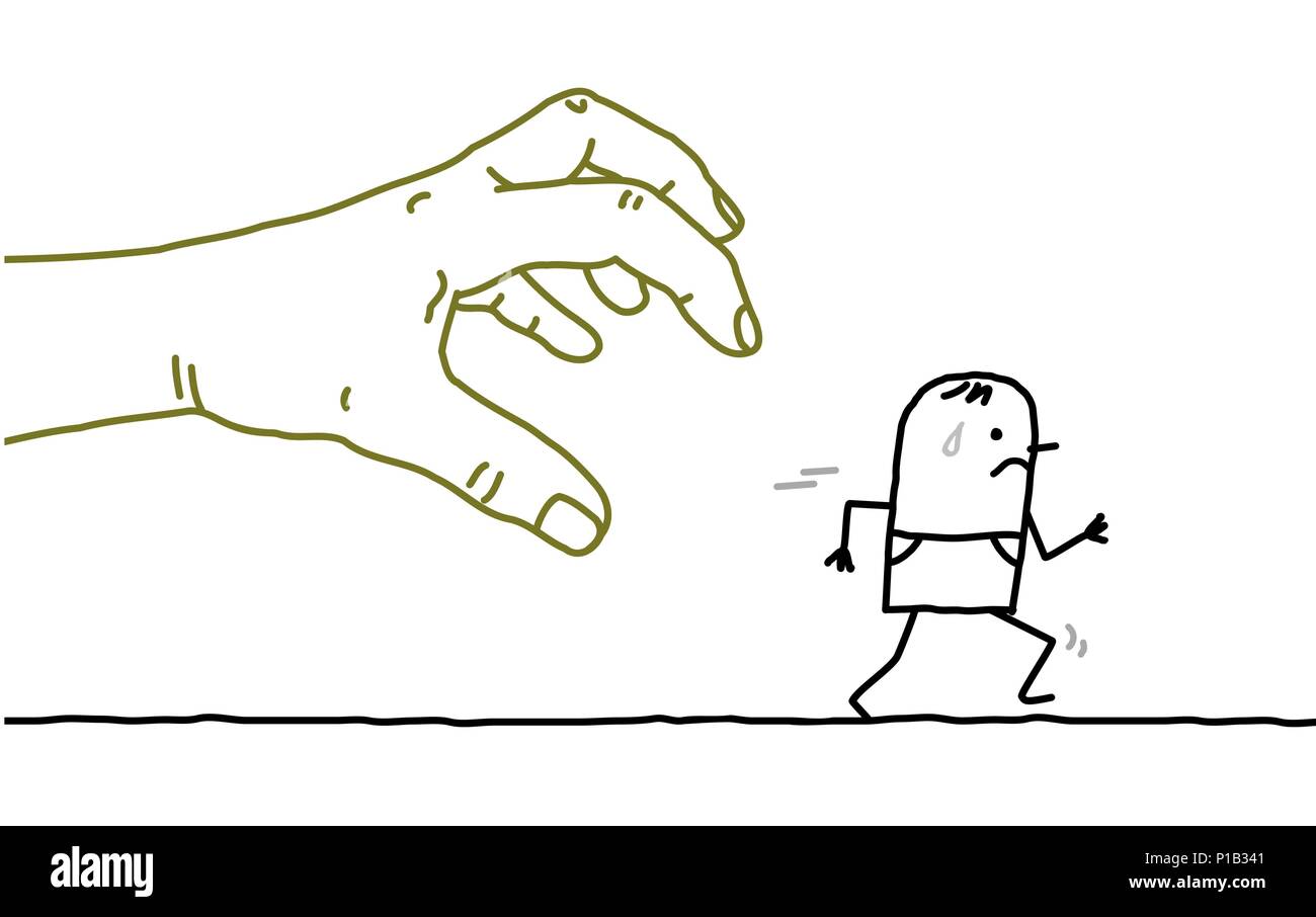 Big Hand with Cartoon Character - Catching and Running Stock Vector ...