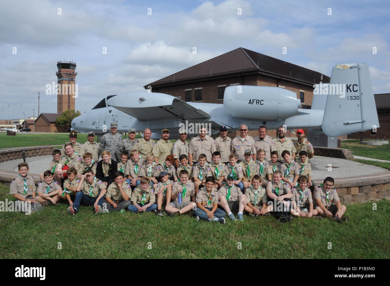 Lee's Summit Boy Scout Troop 54 gathers in front of a static A-10 ...