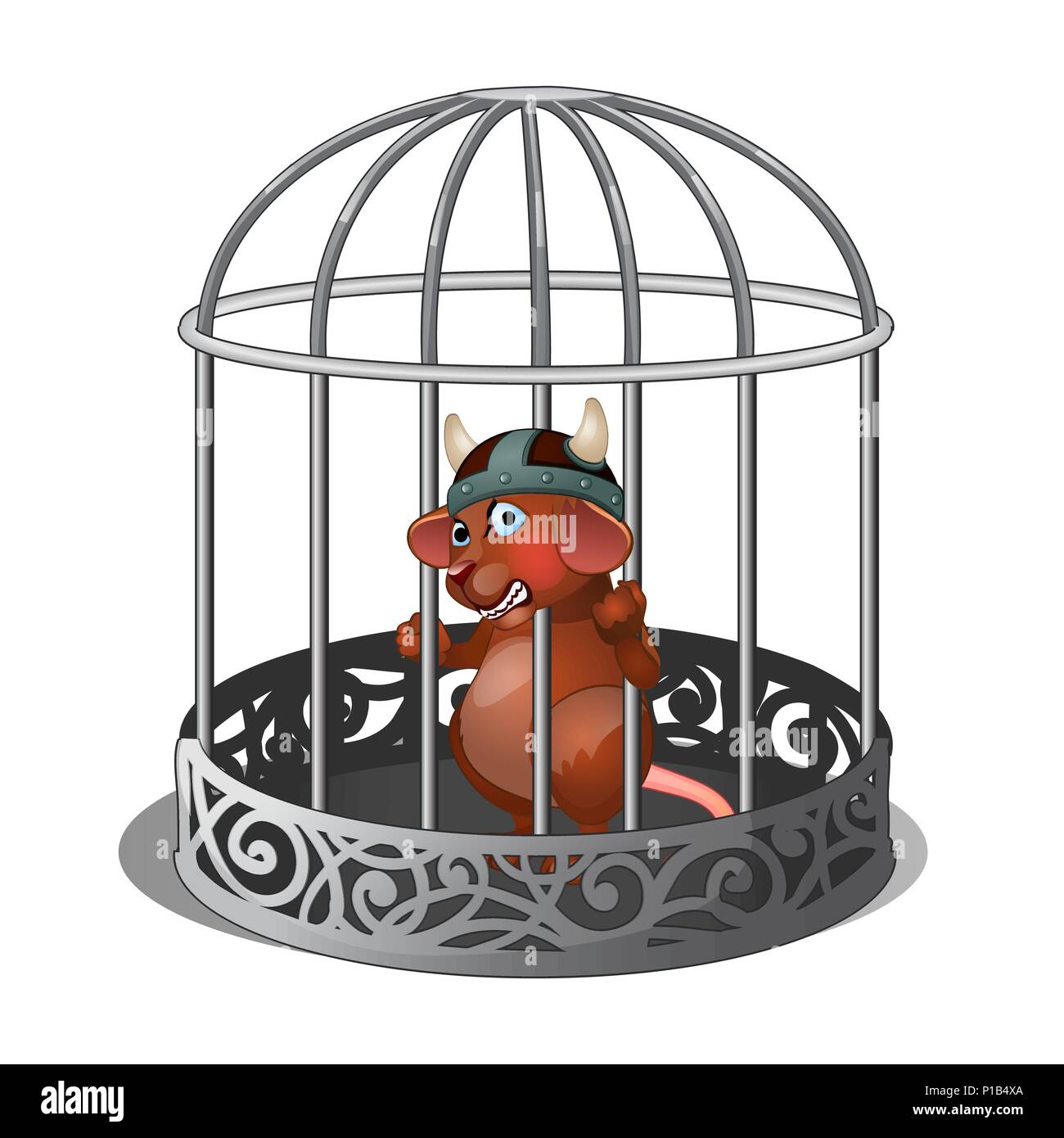 Mouse in the cage bares his teeth isolated on white background. Vector ...