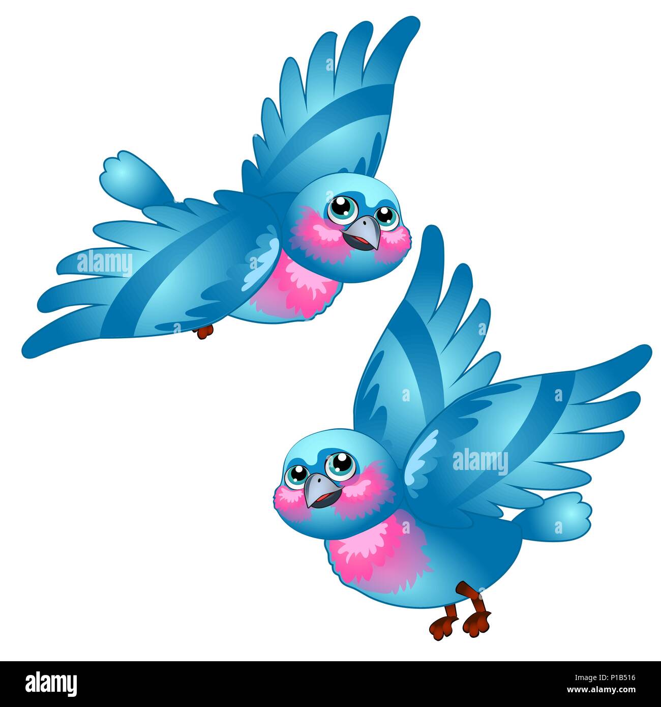 Funny cartoon blue bird isolated on white background. Vector cartoon ...
