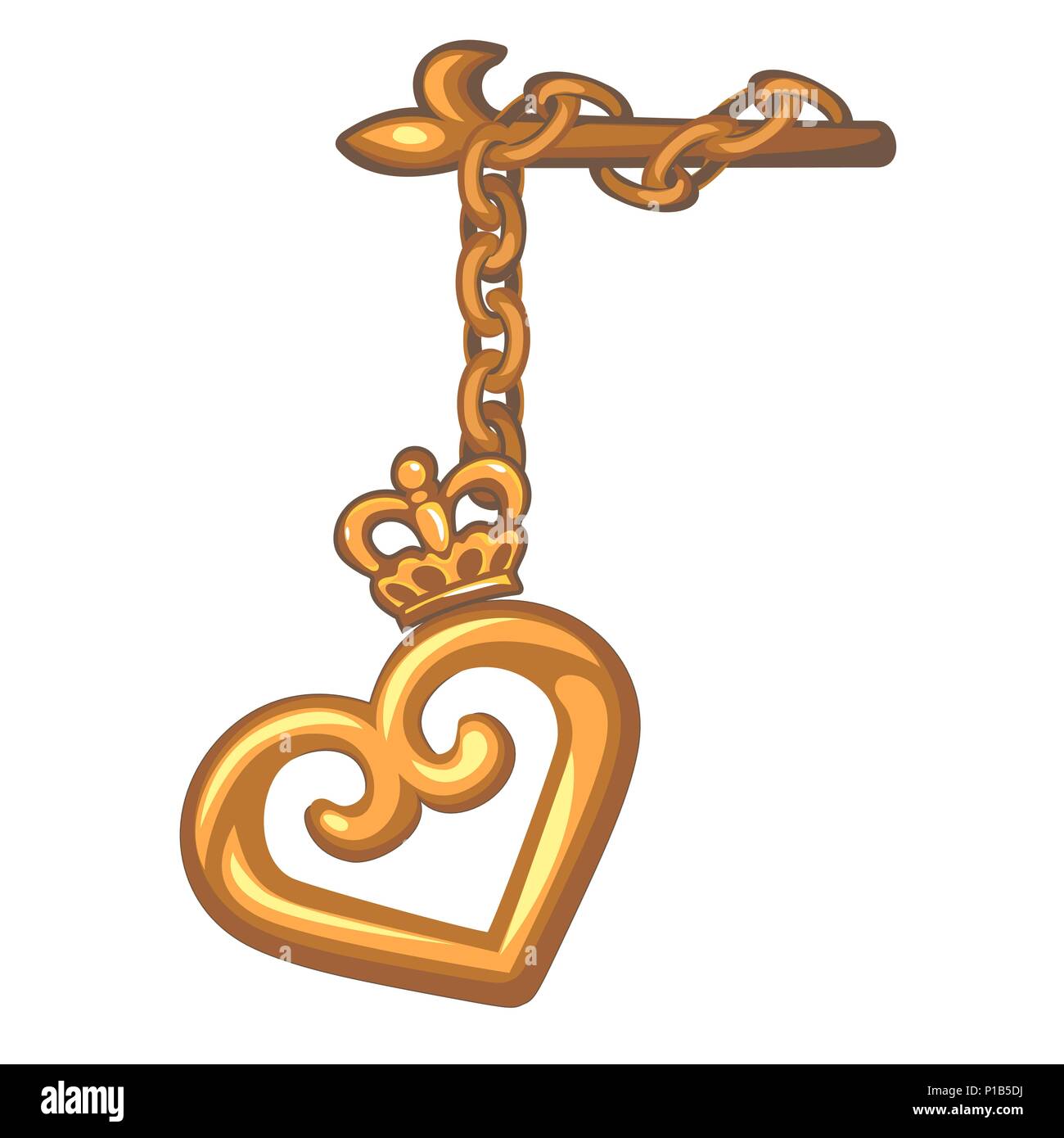 Decorative pendant on the curtain rod of a gold heart isolated on white ...