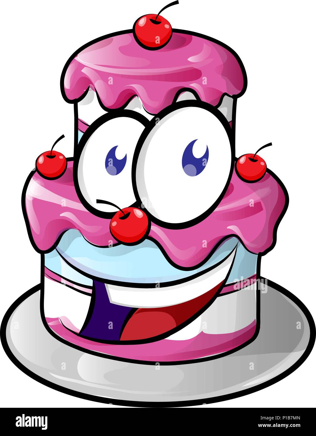 Illustration of a cute happy cake cartoon isolated on white Stock ...