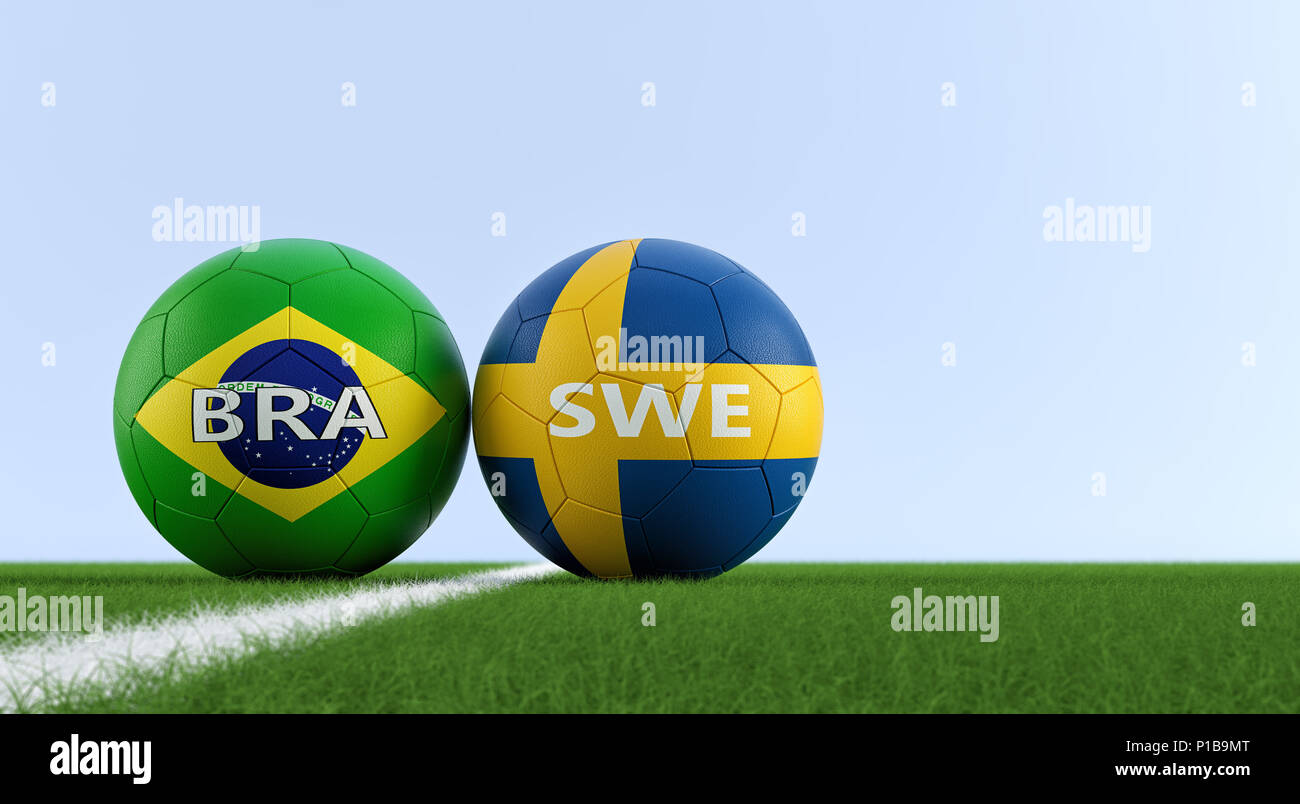 Brazil vs. Sweden Soccer Match - Soccer balls in Brazils and Swedens ...