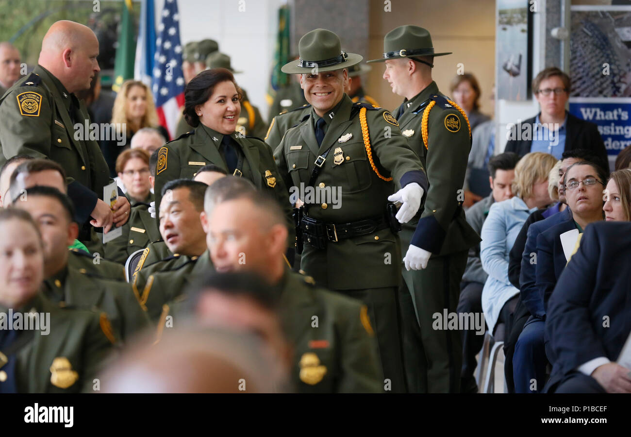 U.S. Border Patrol agents take their seats prior to a ceremony hosted ...
