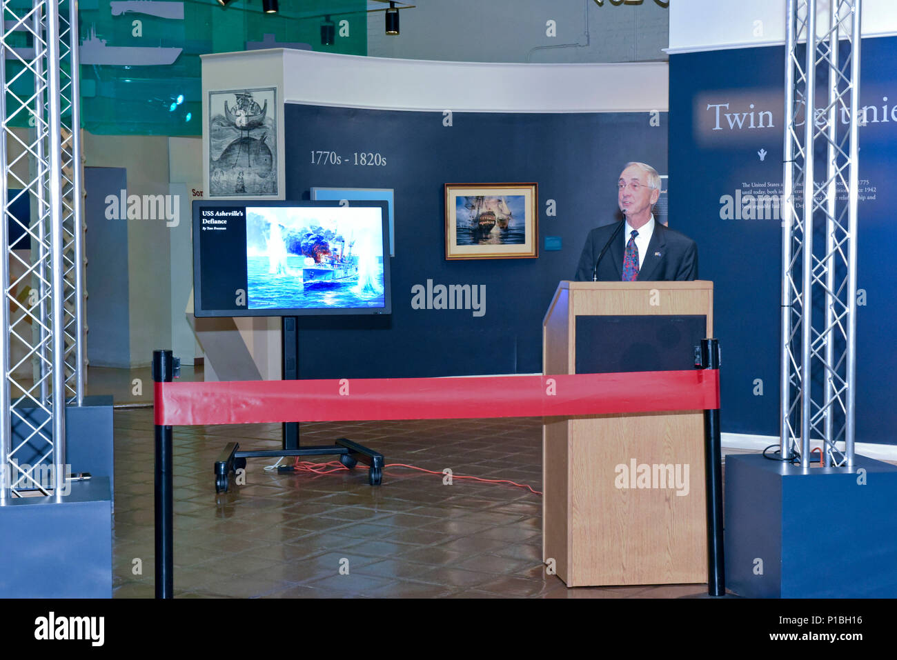 Former Secretary of the Navy Gordon England speaks at the Tom Freeman ...