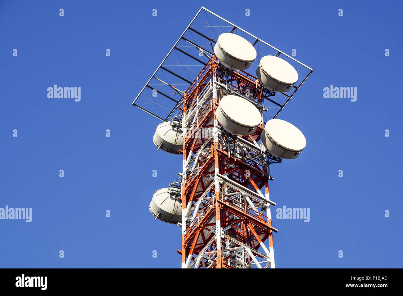 telecommunication tower with the blue sky. Cell Phone Signal Tower, antennas Stock Photo - Alamy