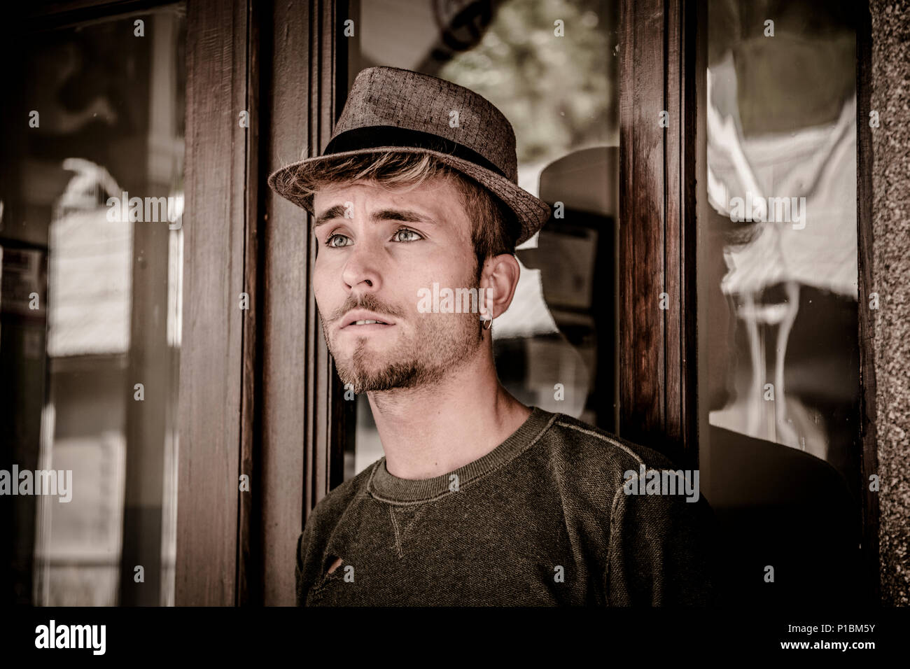 Trendy blue one standing male model hi-res stock photography and images ...