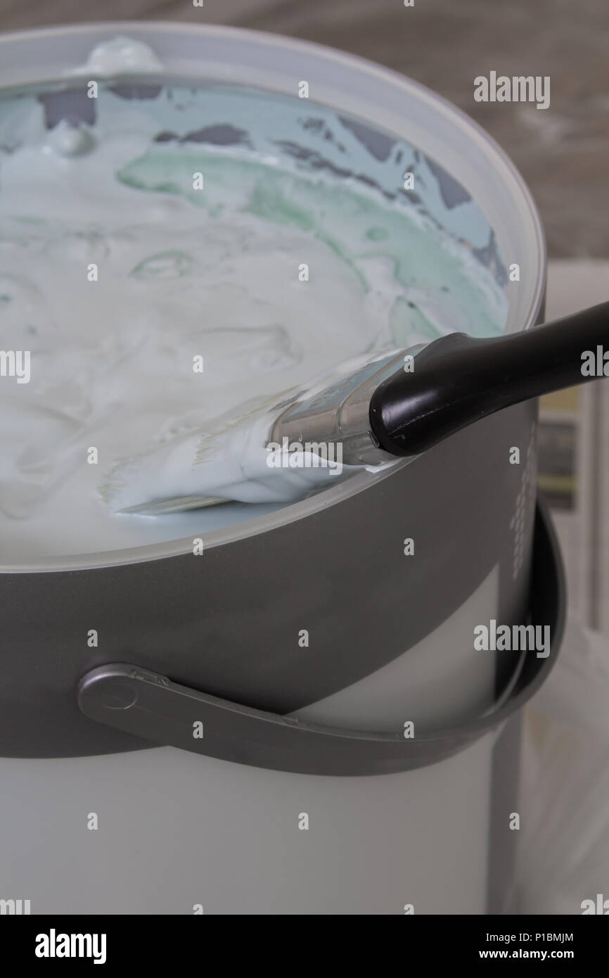 Paint brush & pot of paint Stock Photo - Alamy