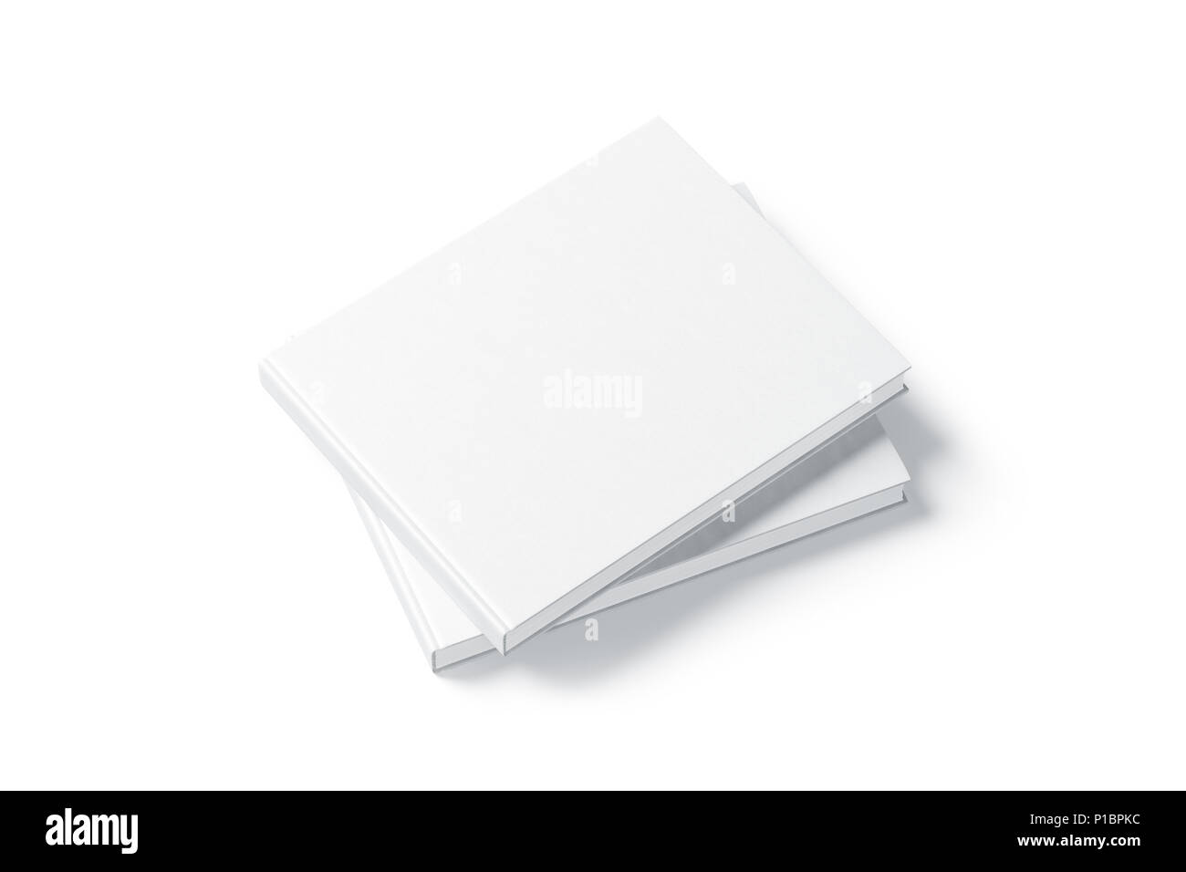 Blank white two rectangular book mockup stack, top side view, 3d ...