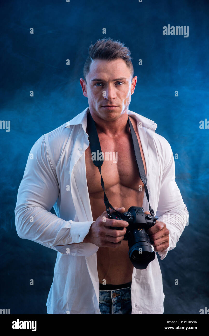 Muscular caucasian man in white hi-res stock photography and images - Alamy