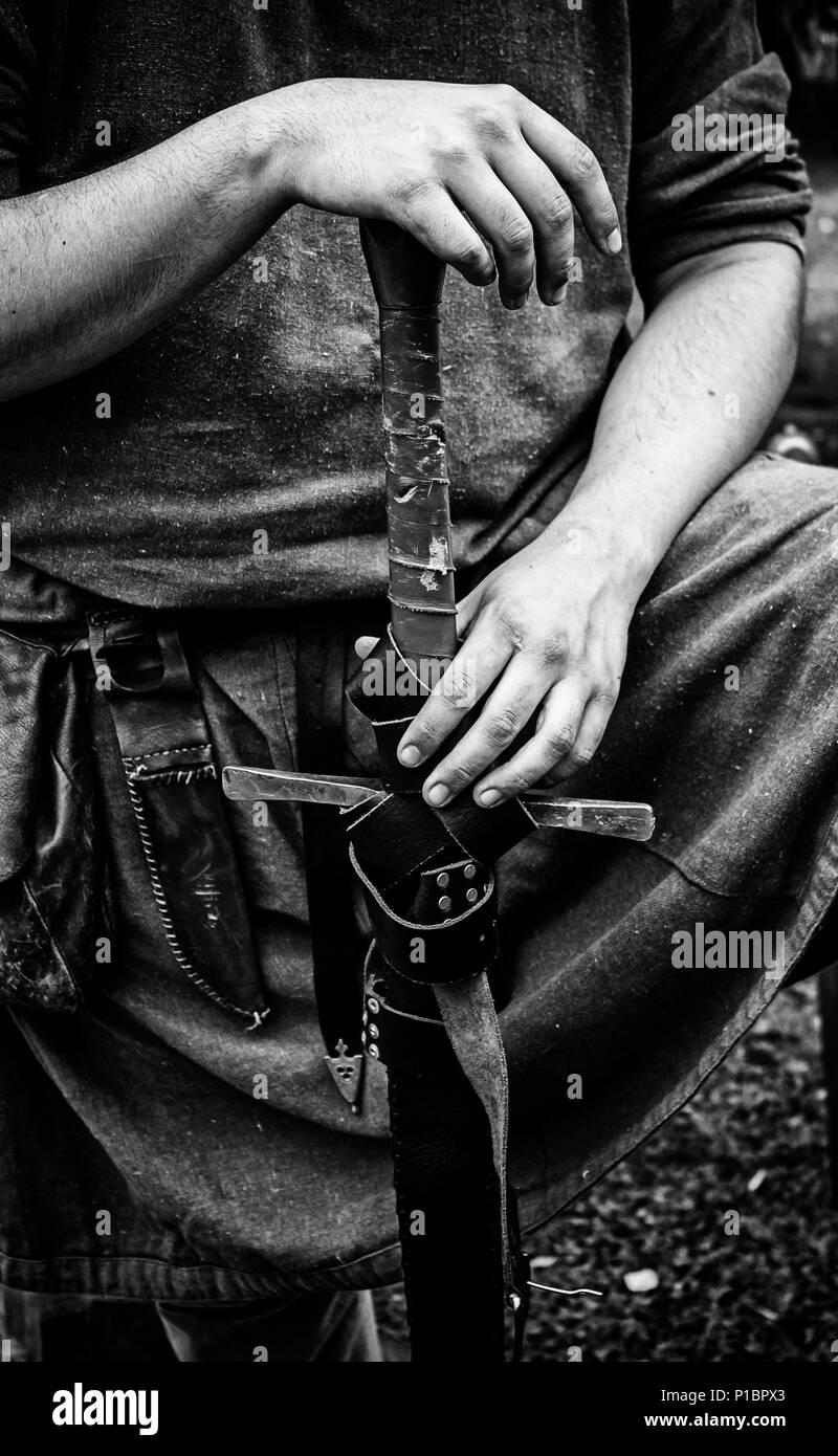 Ancient medieval sword in a knight, detail of weapon of war Stock Photo ...