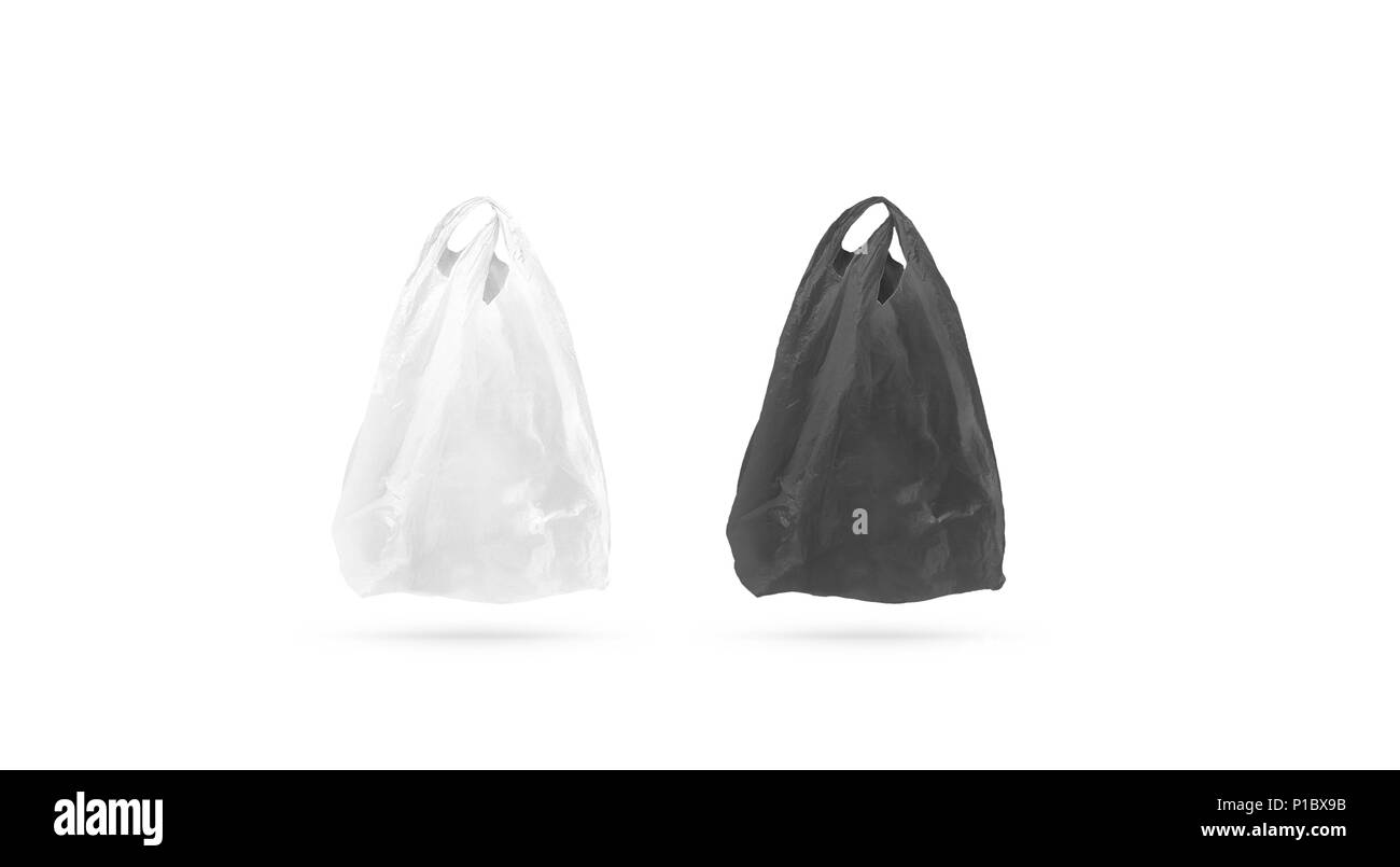 Blank black and white cellophane plastic t shirt bag mock up, 3d ...