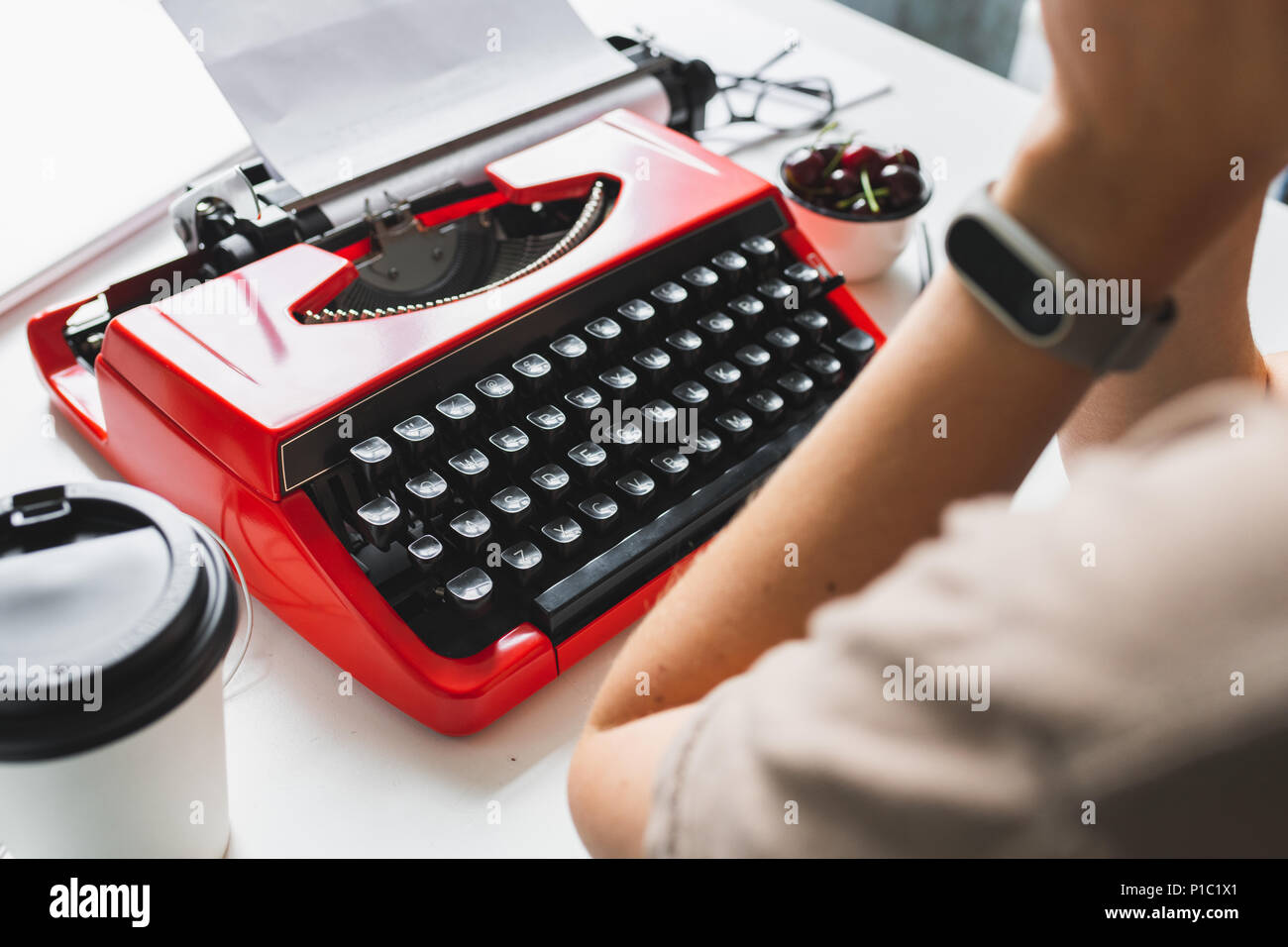 Woman typewriter hi-res stock photography and images - Alamy