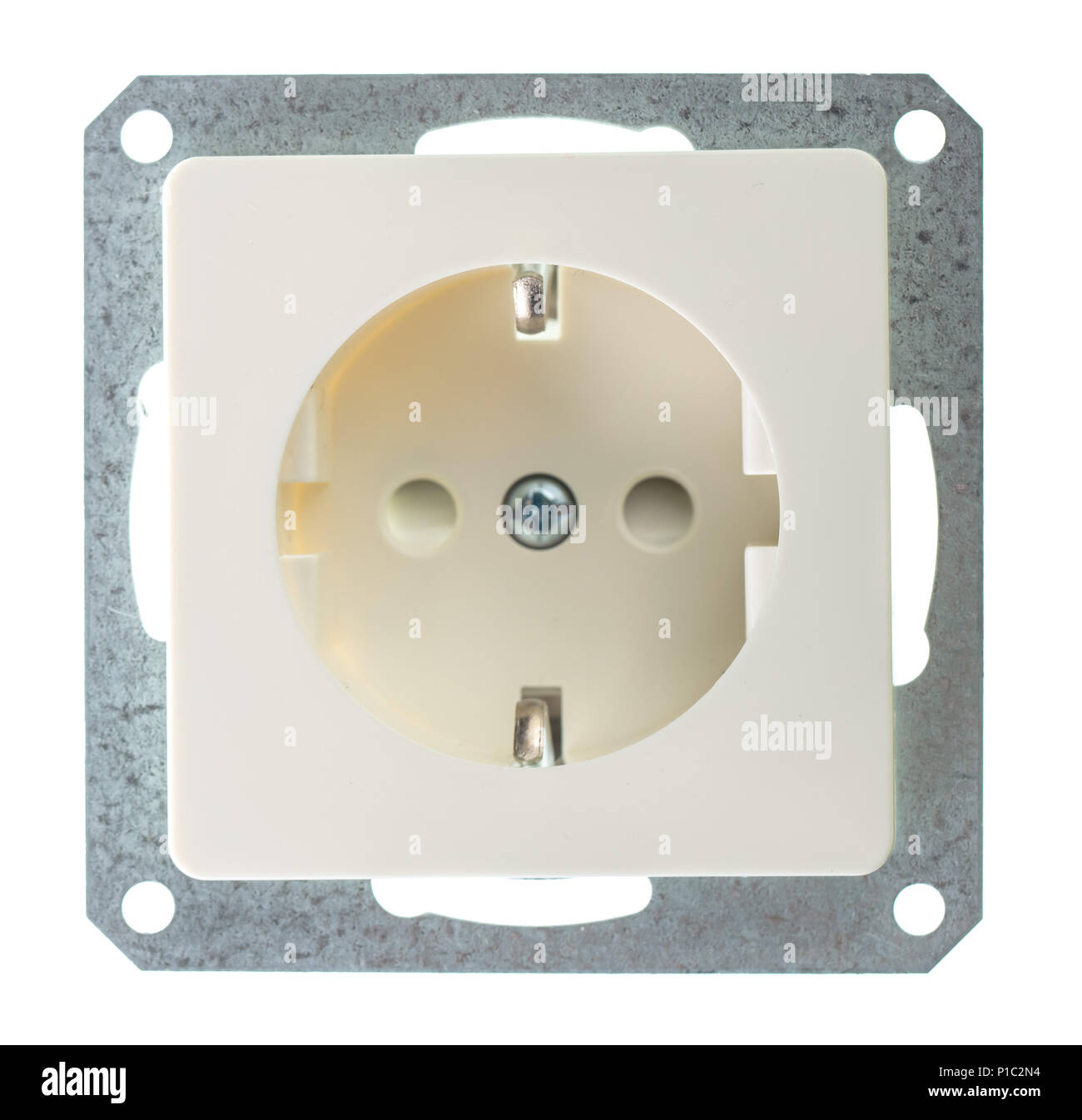 Closeup of European electrical outlet isolated on white background ...