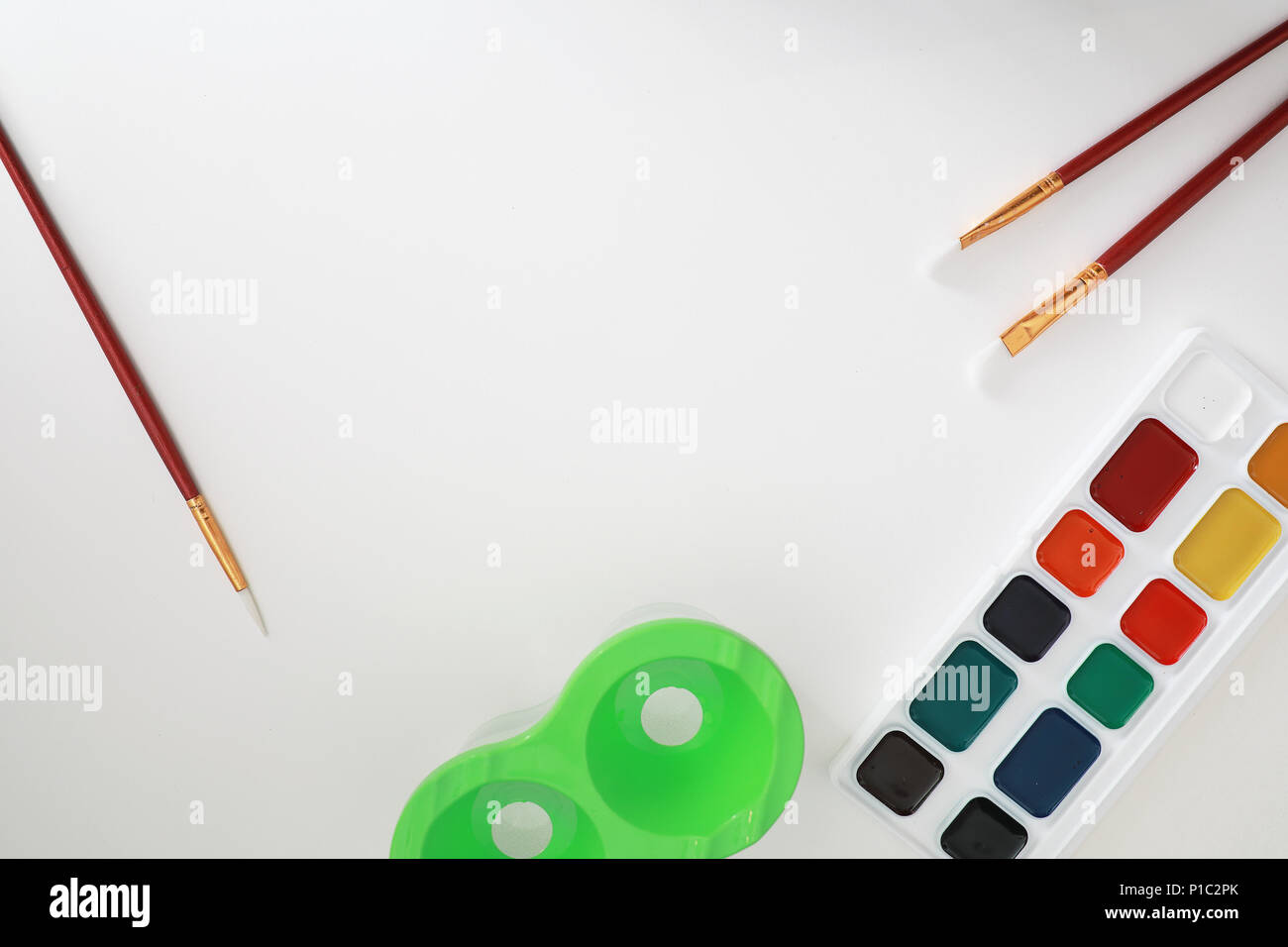 Stationery for drawing paints on a white sheet of paper Stock Photo - Alamy