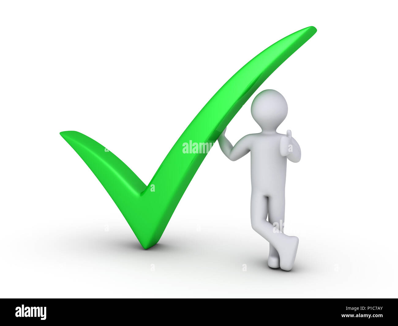 Green check mark with 3d man Stock Photo - Alamy