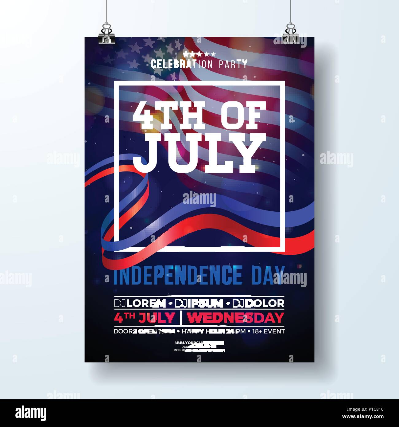 Independence Day of the USA Party Flyer Illustration with Flag and ...