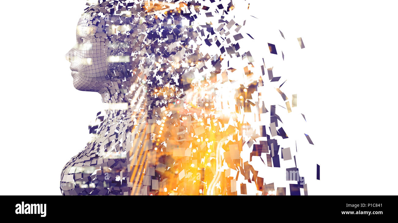 Side view of gray pixelated 3d woman Stock Photo - Alamy