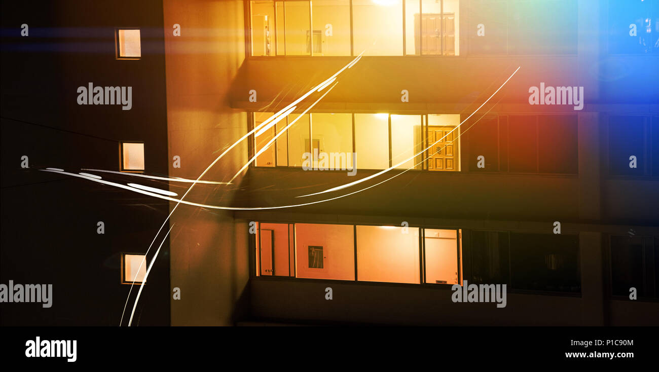 Illuminated building at night Stock Photo - Alamy