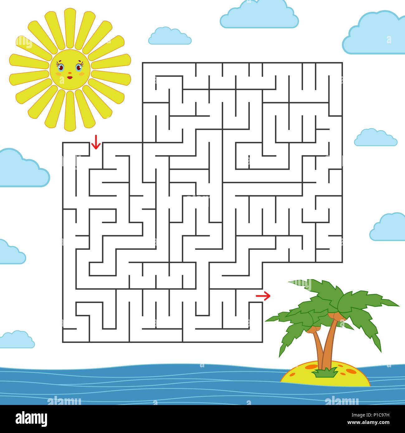 Abstract square isolated labyrinth. Black color on a white background ...