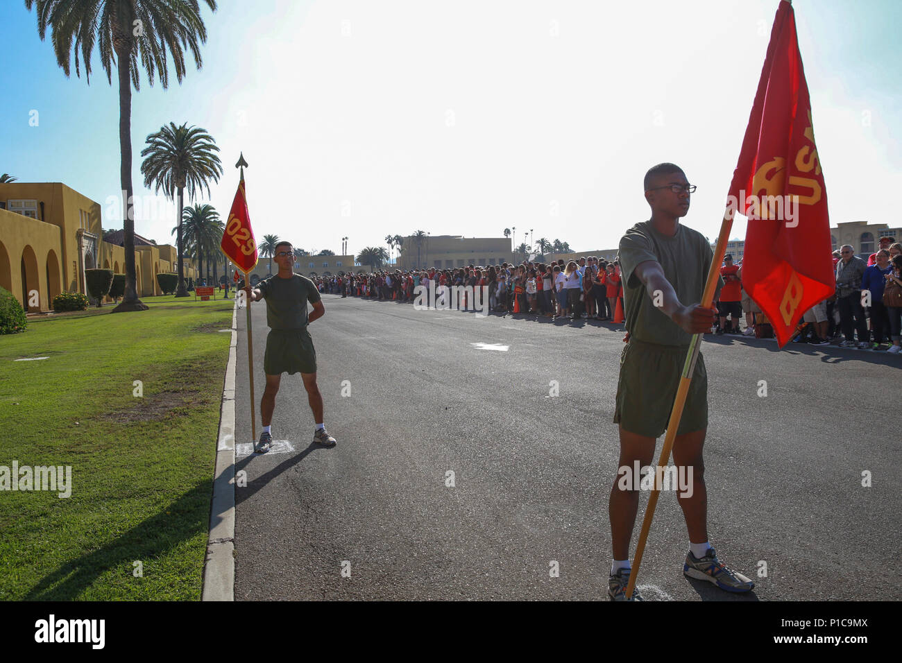 Guides from Bravo Company, 1st Recruit Training Battalion, stands with ...