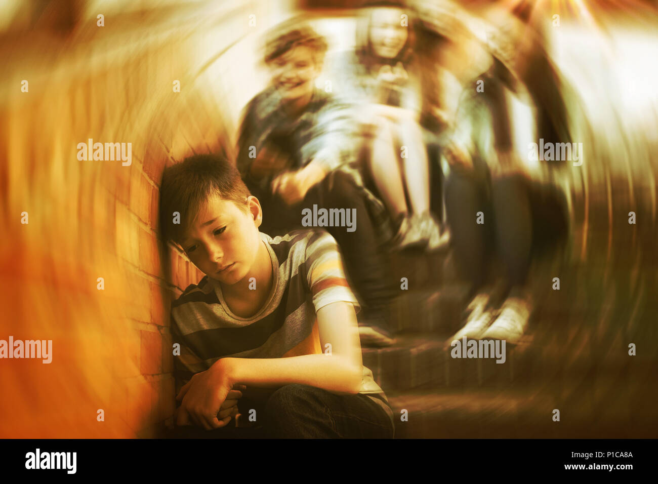 School friends bullying a sad boy in school corridor Stock Photo - Alamy