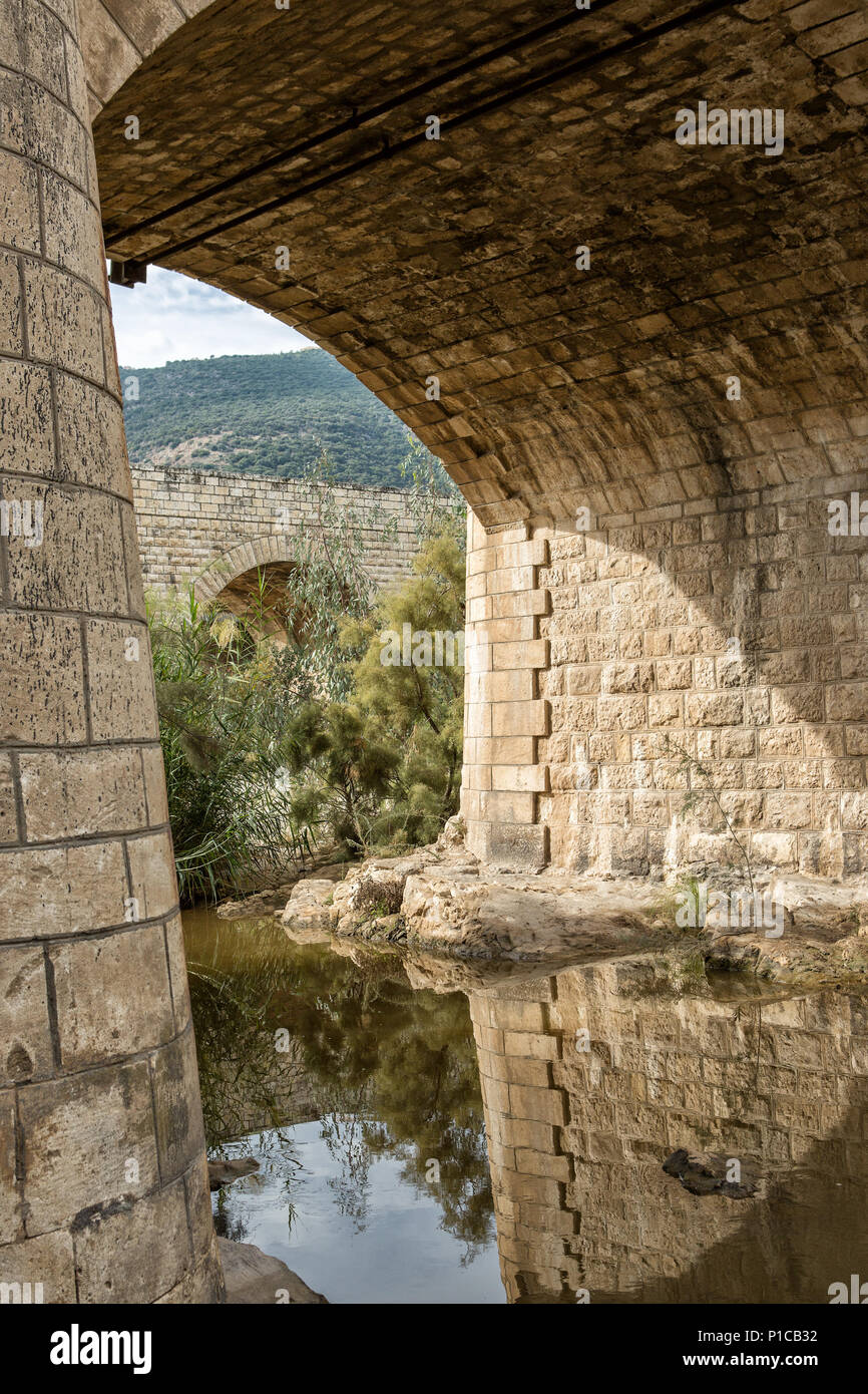 Arches are an architectural detail of arched bridges. River under the ...
