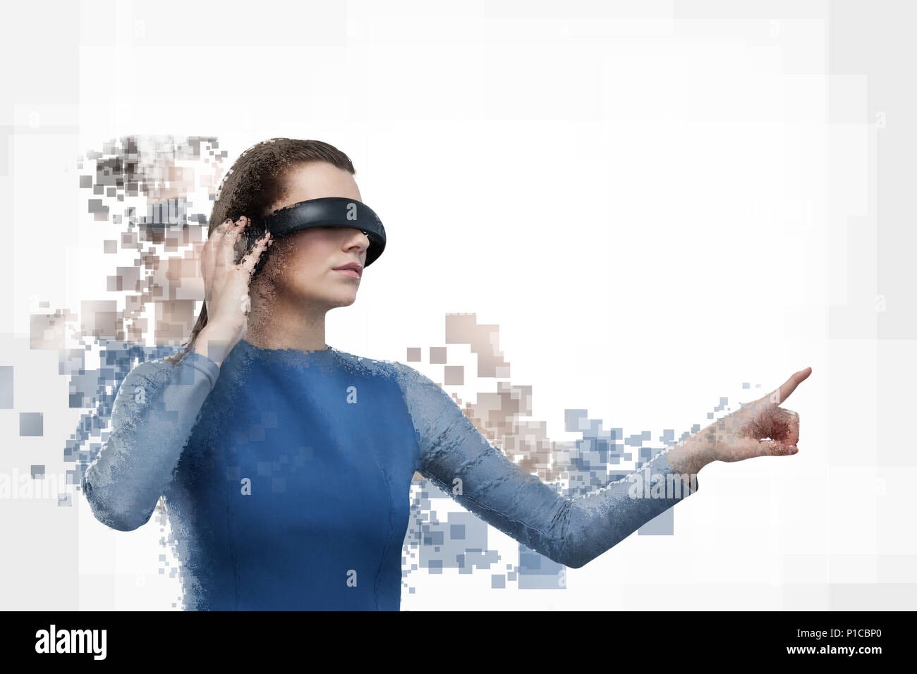 Digital composite of woman with a virtual reality simulator Stock Photo ...