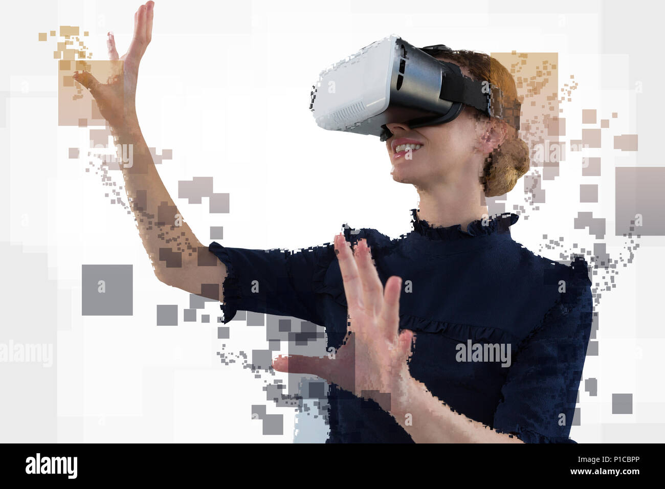 Digital composite of woman with an augmented reality simulator Stock ...