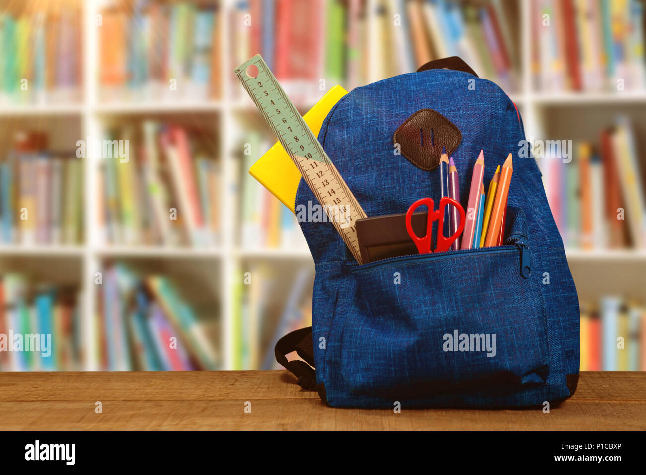 School supplies table hi-res stock photography and images - Alamy